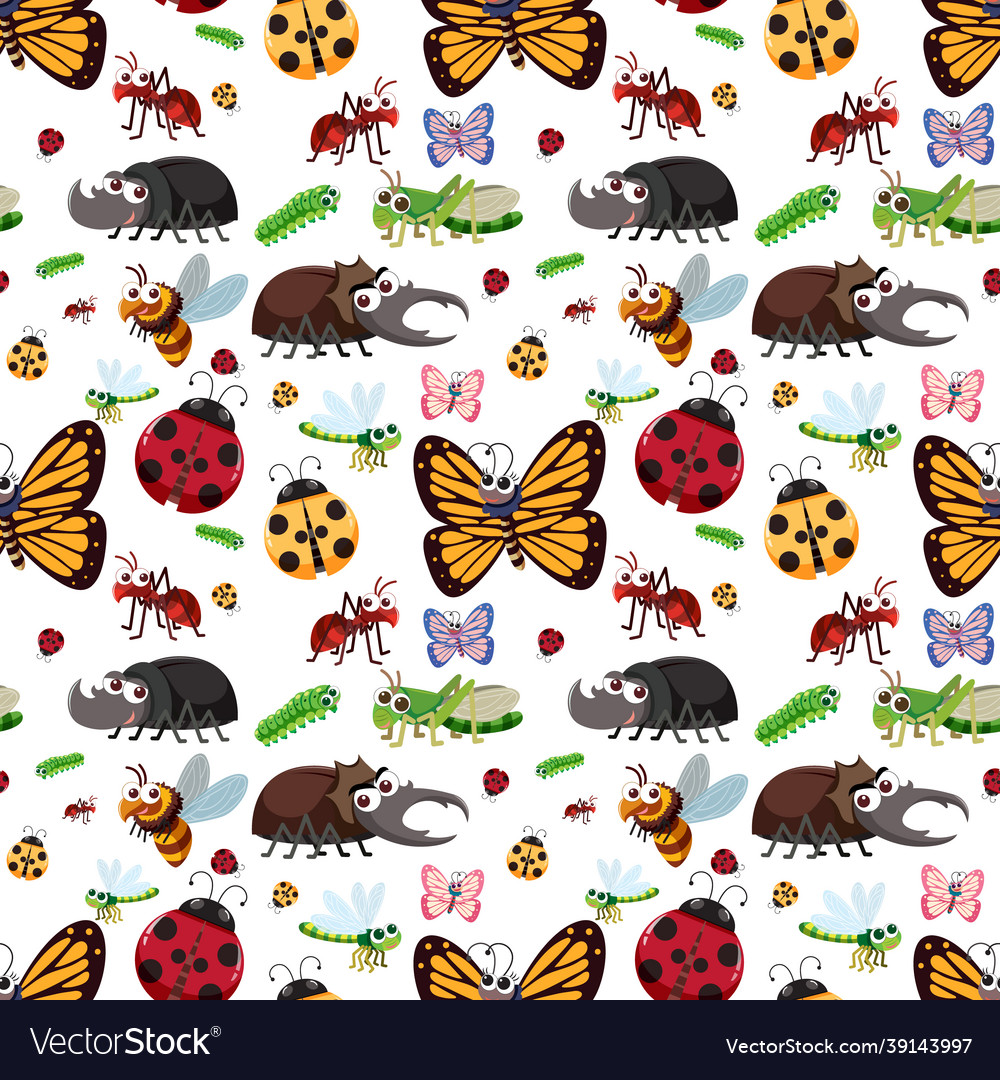 Seamless pattern with many different insects Vector Image