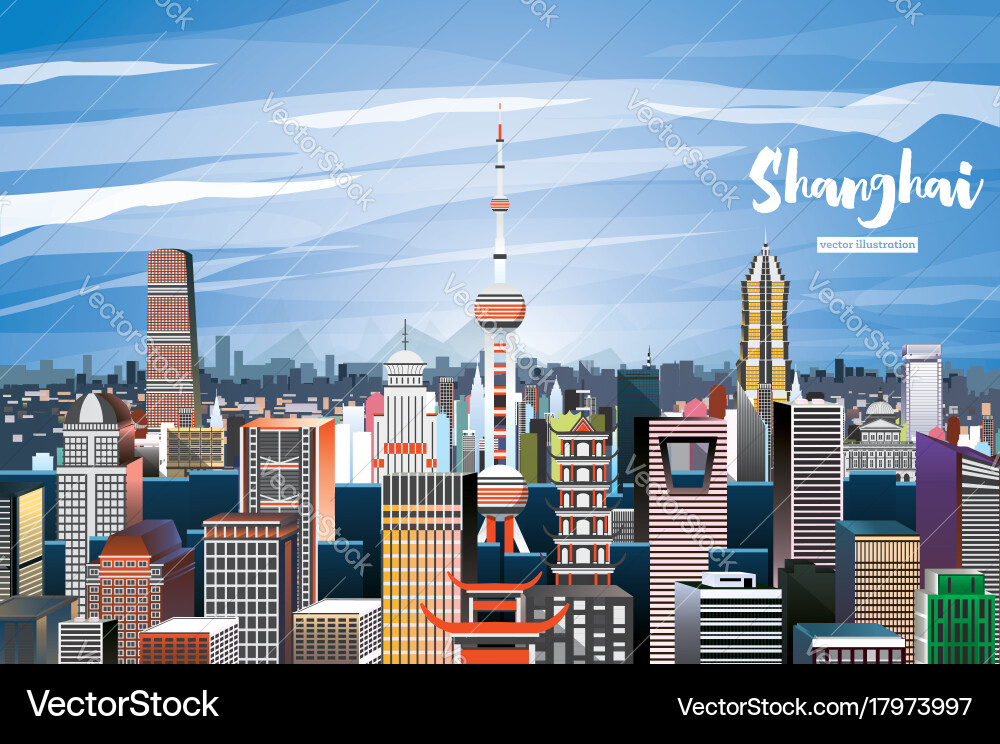 Shanghai china city skyline Royalty Free Vector Image