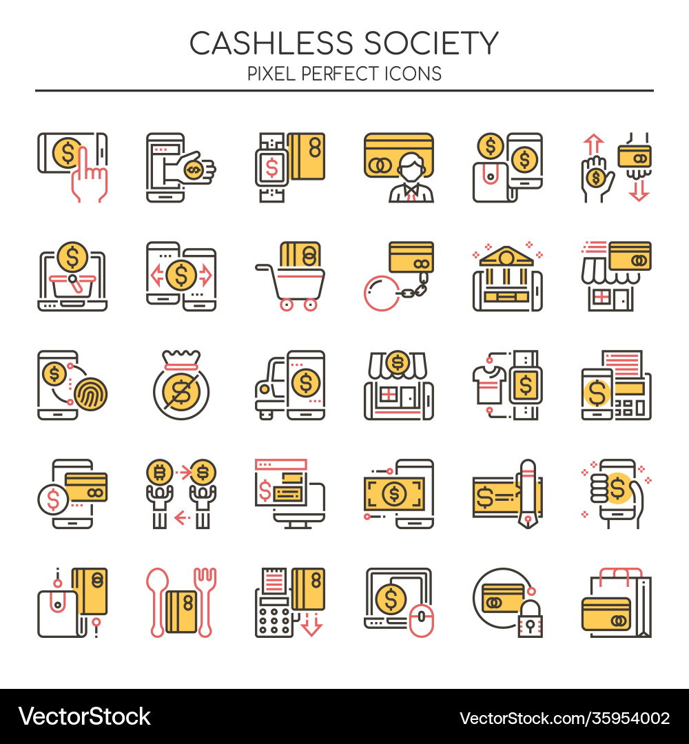 Cashless society thin line and pixel perfect Vector Image