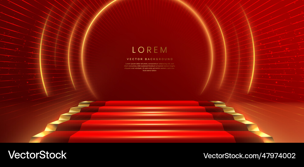 Elegant red stage with gold diagonal glowing Vector Image