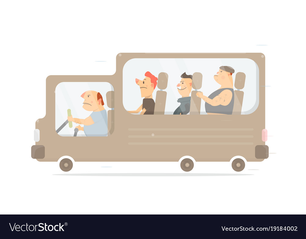 Funny bus amusing characters Royalty Free Vector Image