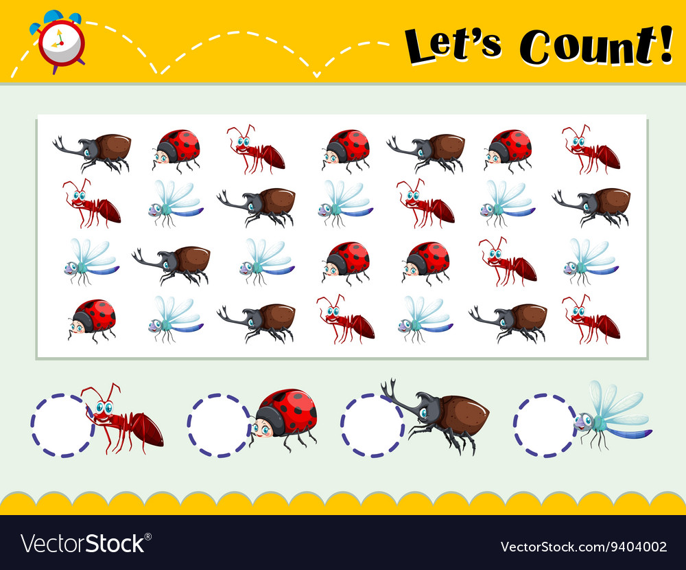 Game template with counting insects Royalty Free Vector