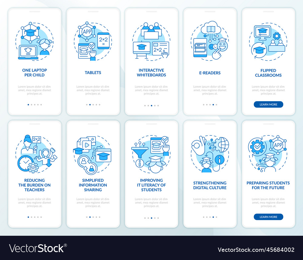 Ict in education industry blue onboarding mobile Vector Image Ict in education industry blue onboarding mobile Vector Image
