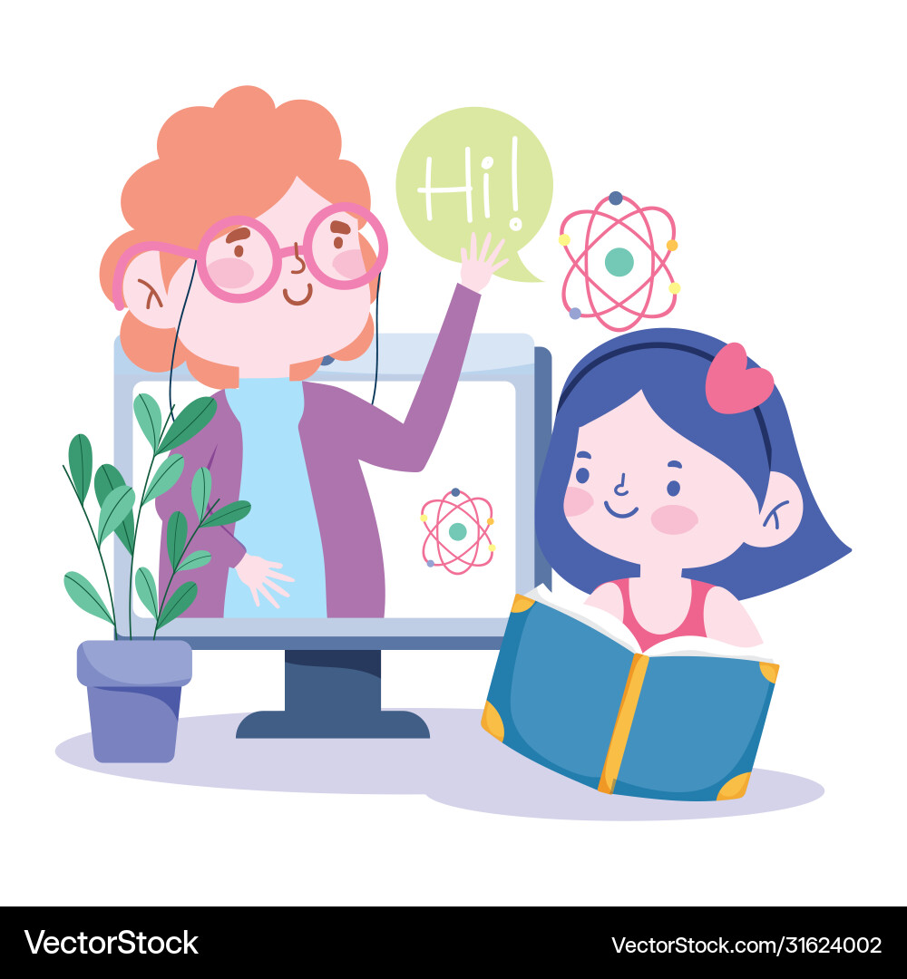 Online education teacher in computer and student Vector Image