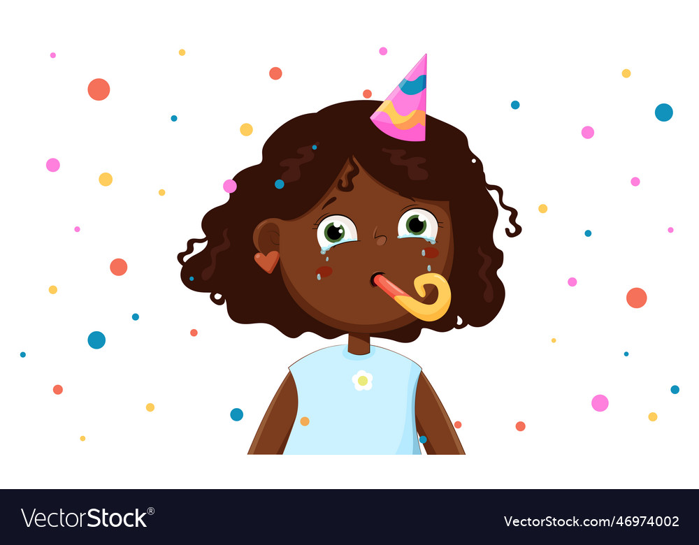 Party Sad Little Crying Black Skin Girl Pcartoon Vector Image