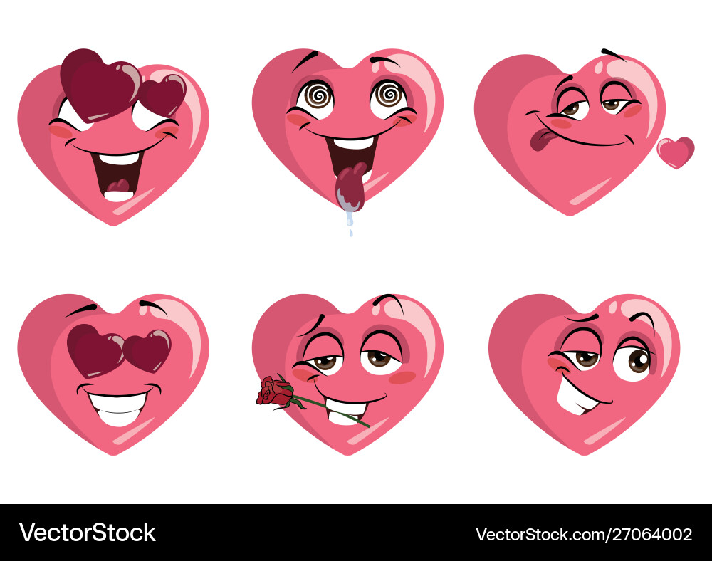 Set hearts with emotions collection hearts Vector Image
