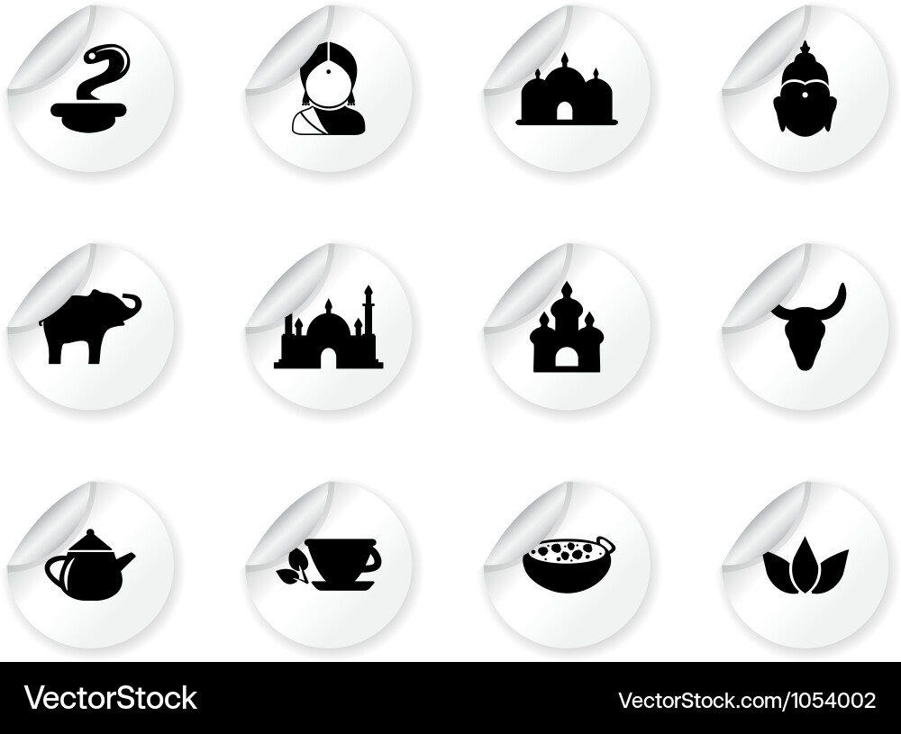 Stickers with indian icons Royalty Free Vector Image