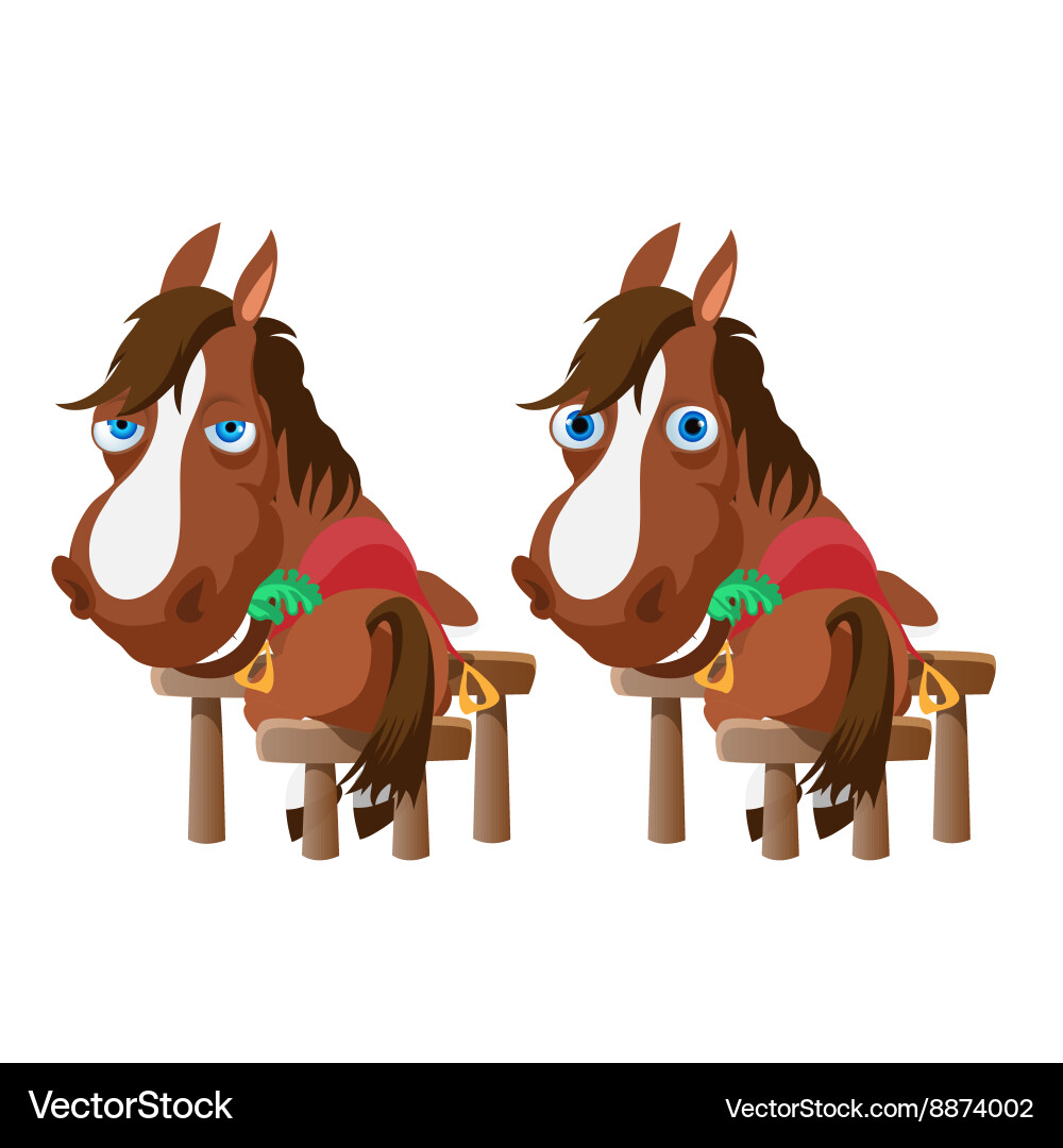 Two horses in stable stand back and turn around Vector Image