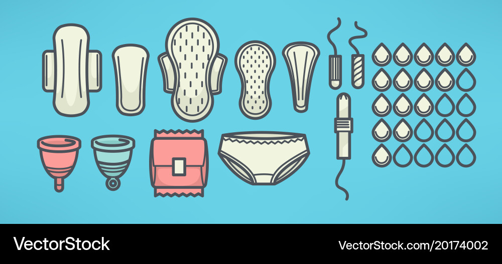 Women menstrual hygiene objects set line art Vector Image