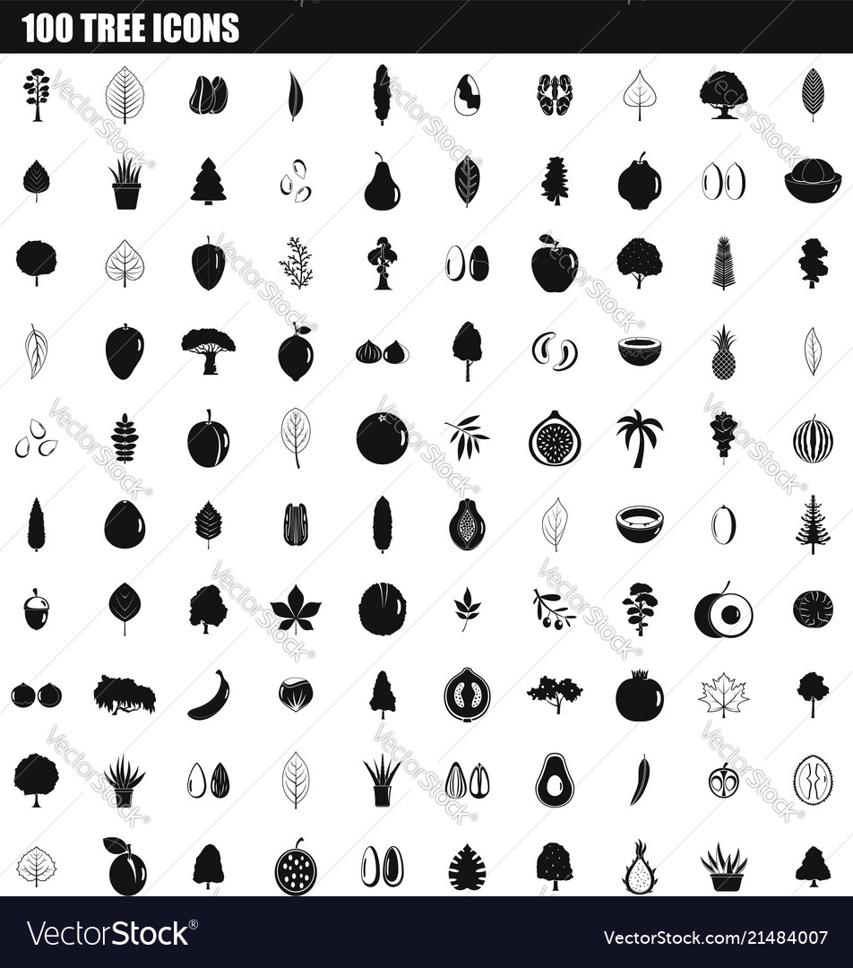 100 tree icon set simple style Royalty Free Vector Image