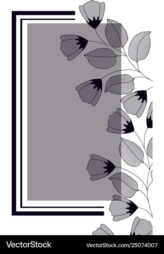 Flowers with leaves and rectangle isolated icon Vector Image