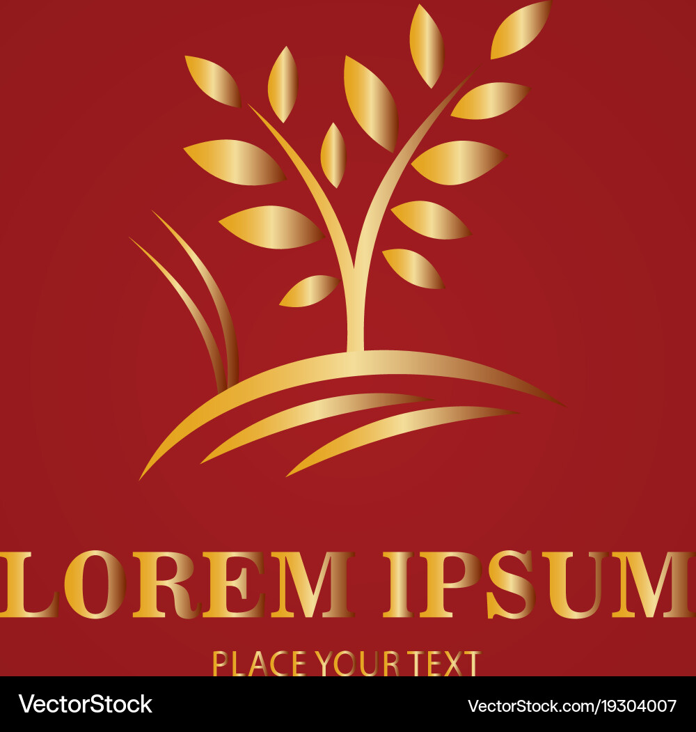Gold tree plant eco organic logo Royalty Free Vector Image