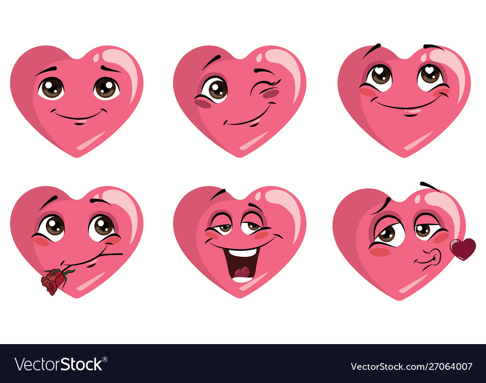 Set hearts with emotions collection hearts Vector Image