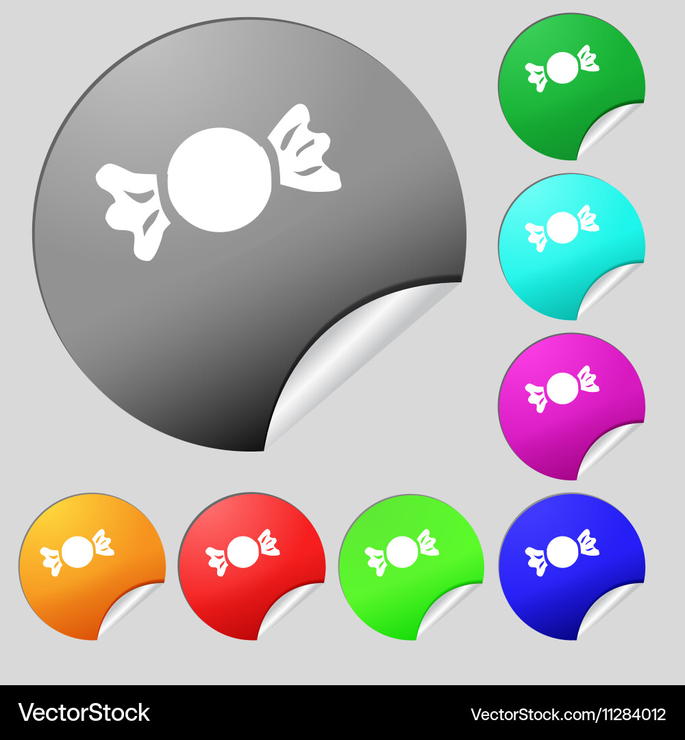 Candy icon sign set of eight multi colored round Vector Image