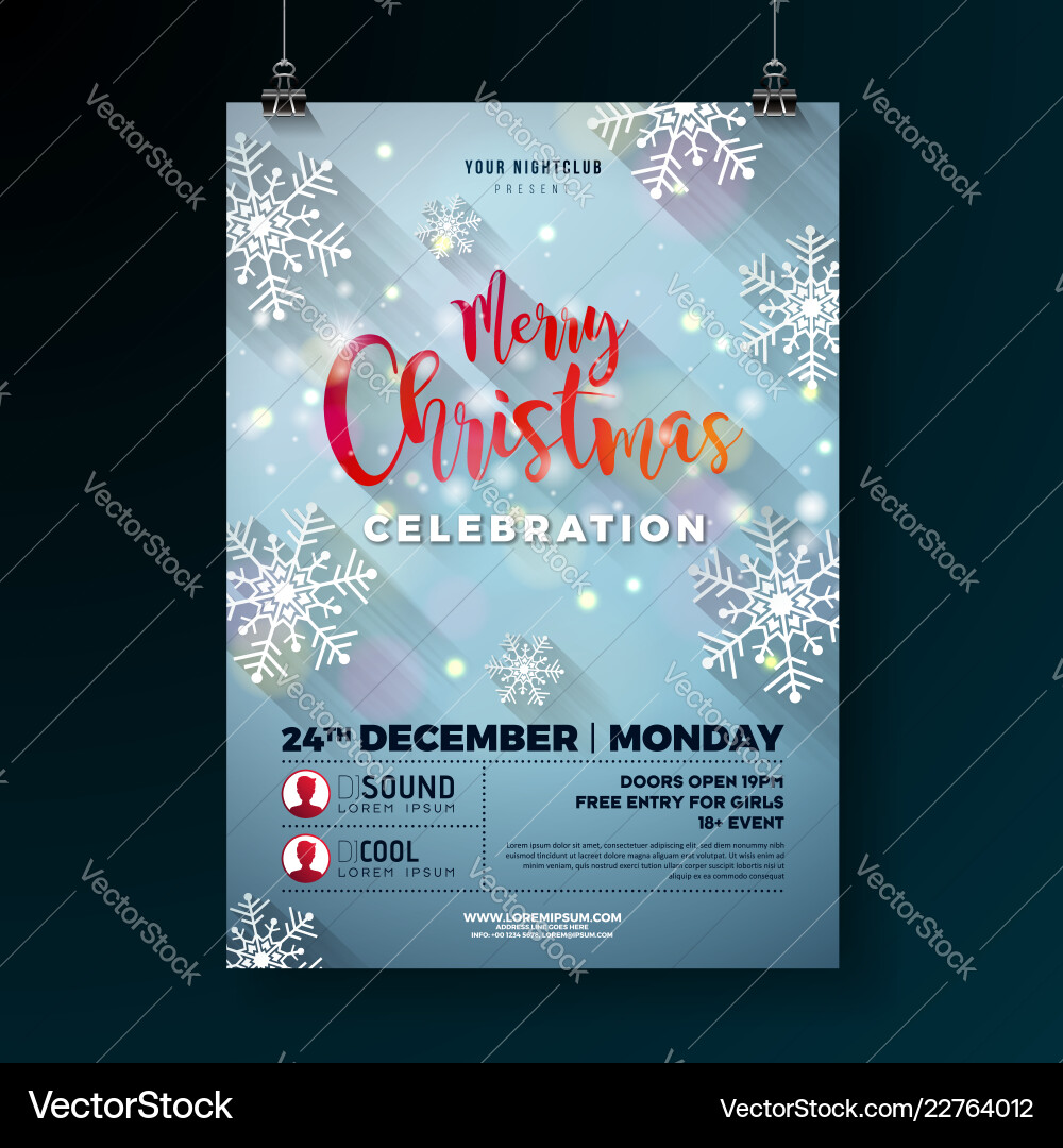Christmas party flyer with snowflakes Royalty Free Vector