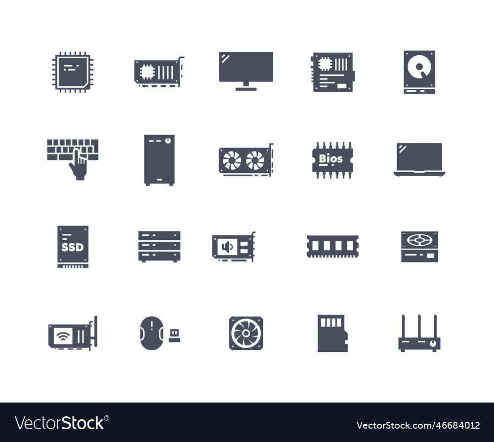 Computer components black set Royalty Free Vector Image