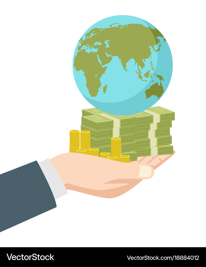 Hand holding money and earth globe Royalty Free Vector Image