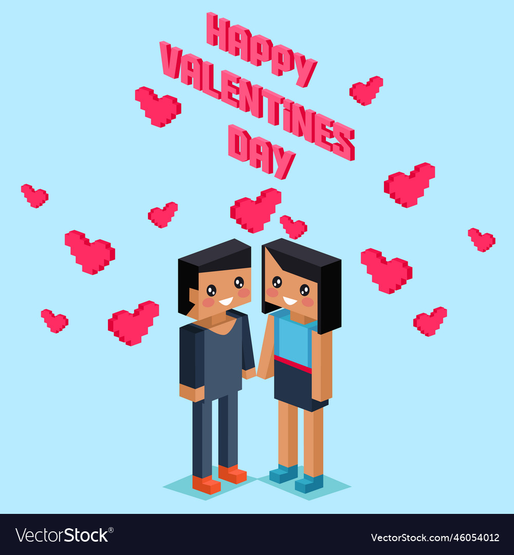 Happy valentines day poster in pixel art style Vector Image