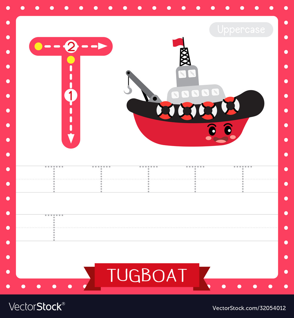 Letter t uppercase tracing practice worksheet of Vector Image