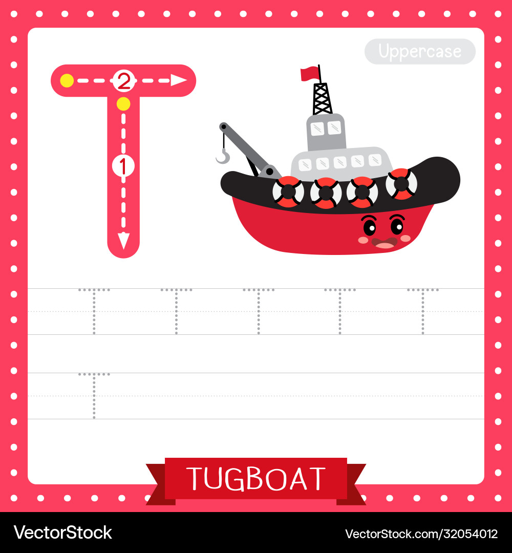 Letter t uppercase tracing practice worksheet Vector Image