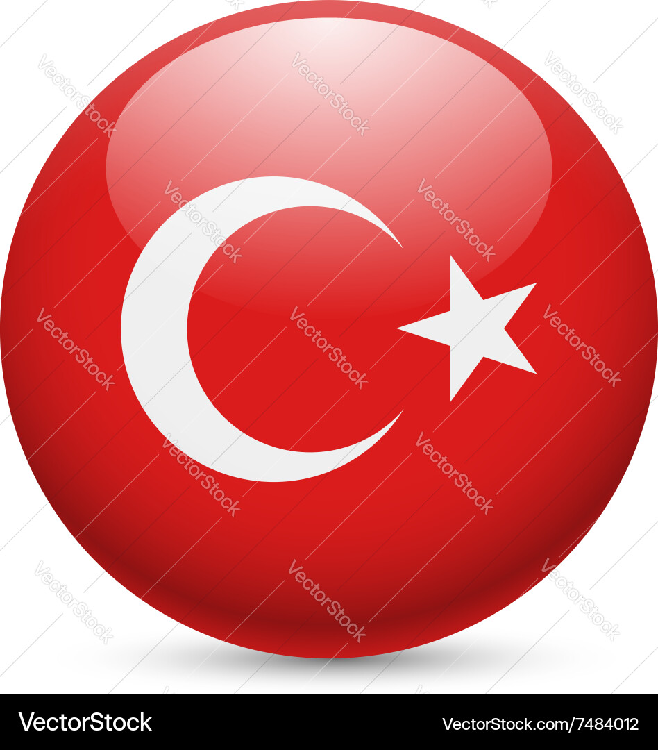 Round glossy icon of turkey Royalty Free Vector Image