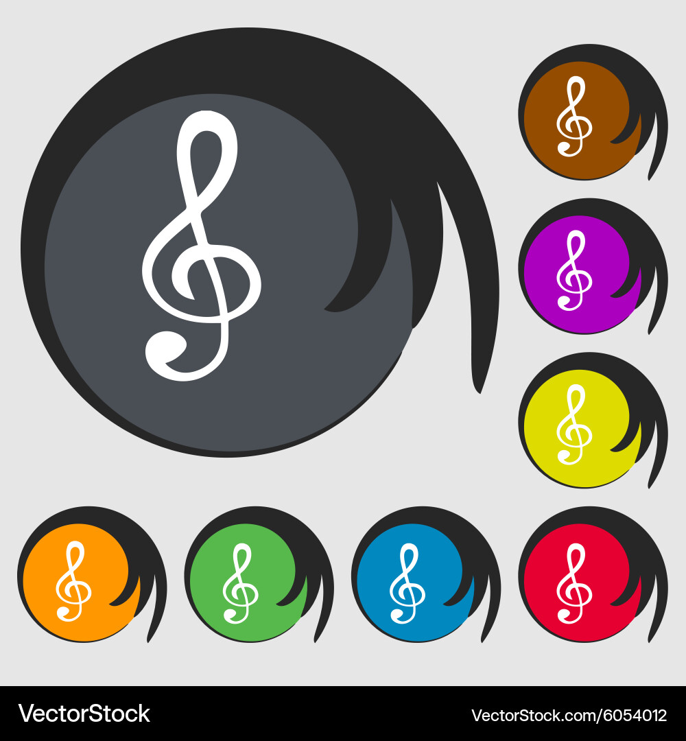 Treble clef icon symbols on eight colored buttons Vector Image