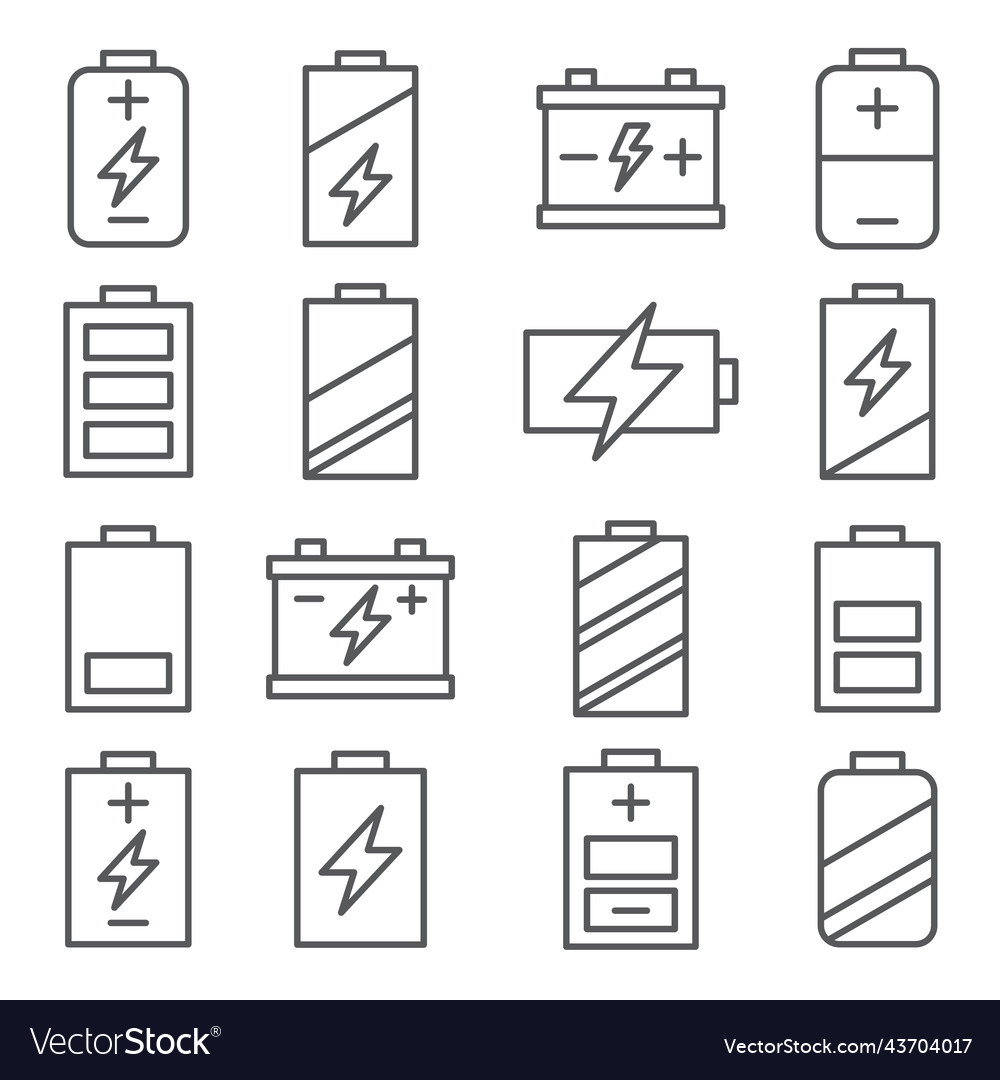 Battery line icons set on white background Vector Image Battery line icons set on white background Vector Image