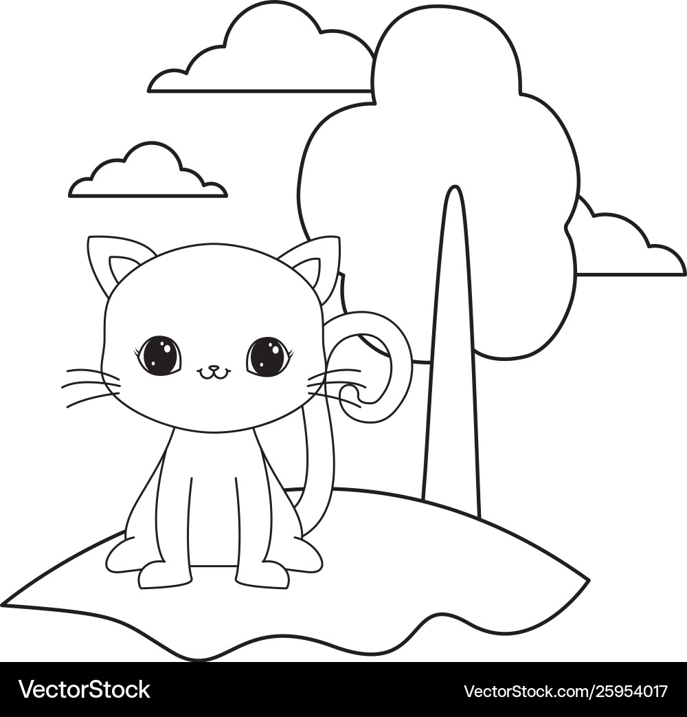 Cute cat animal in landscape Royalty Free Vector Image