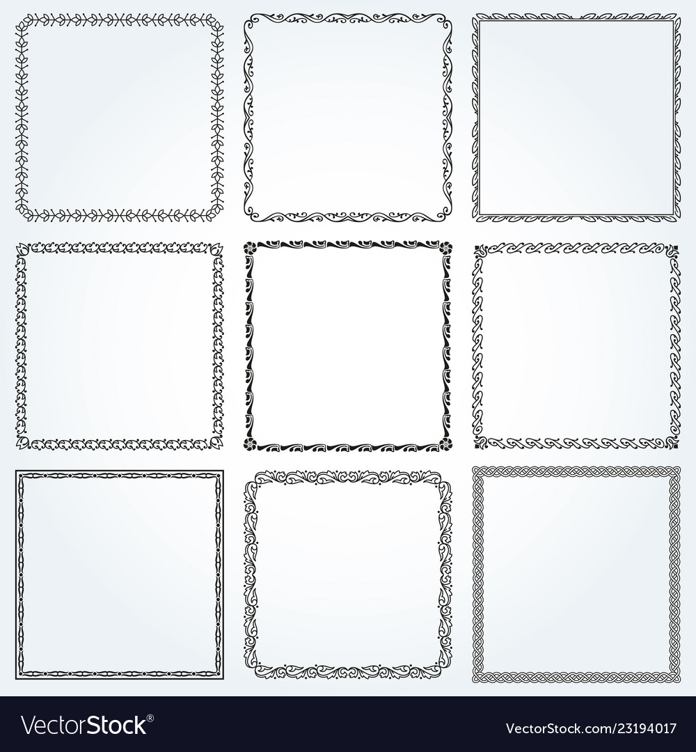Decorative frames and borders square set Vector Image