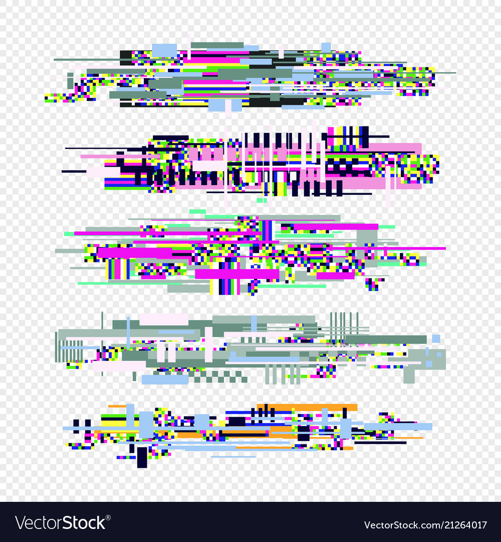 Glitch effect style elements set Royalty Free Vector Image