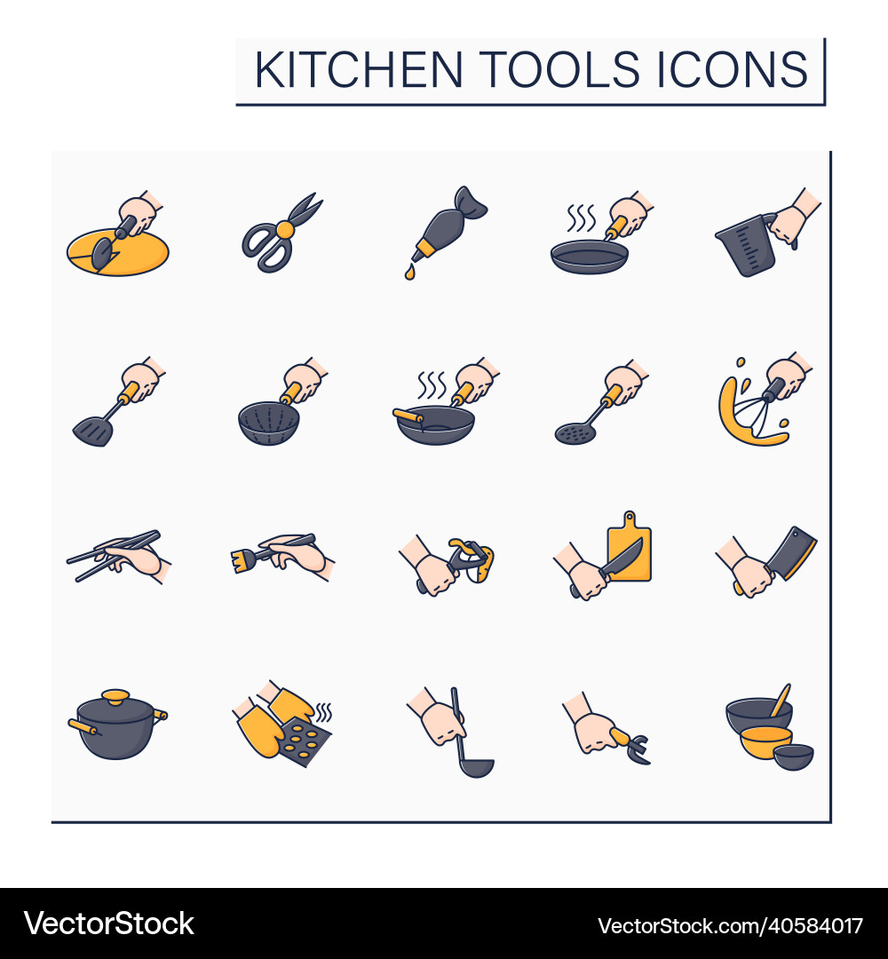 Kitchen tools color icons set Royalty Free Vector Image