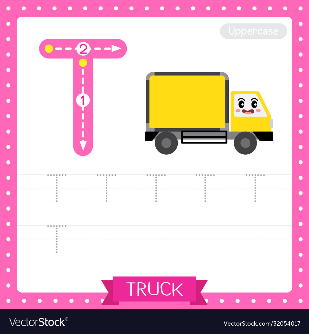 Letter t uppercase tracing practice worksheet Vector Image
