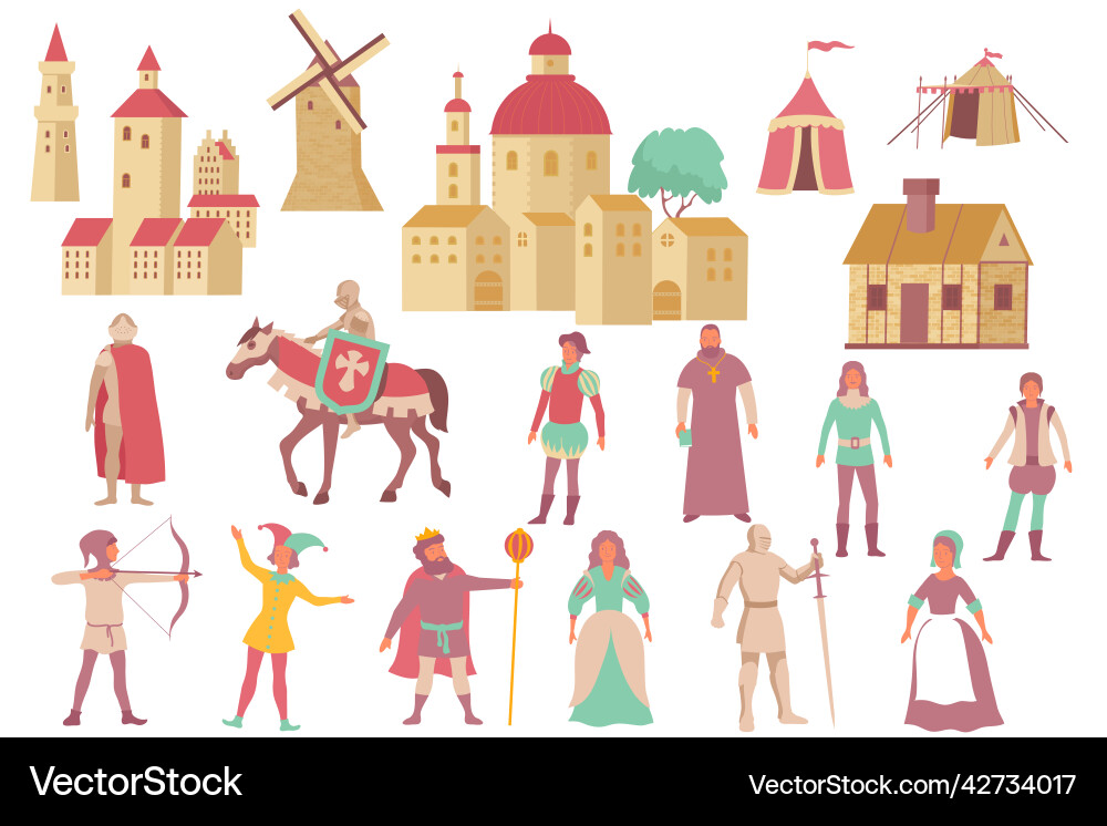 Medieval kingdom icons collection Royalty Free Vector Image