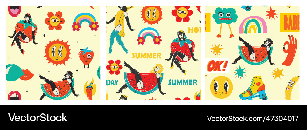 Retro pin up girls seamless patterns backgrounds Vector Image