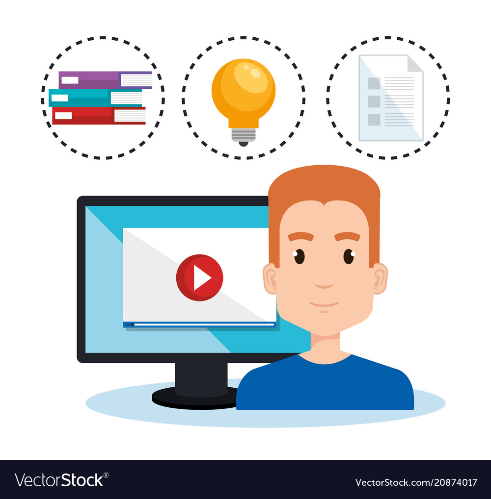 Student using computer desktop electronic Vector Image