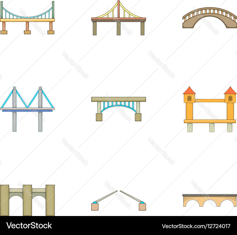 Various types bridges icons set cartoon style Vector Image