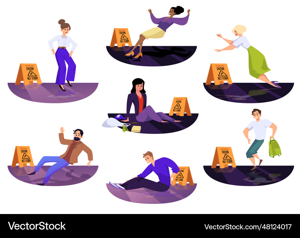 Wet and slippery floor caution sign people Vector Image