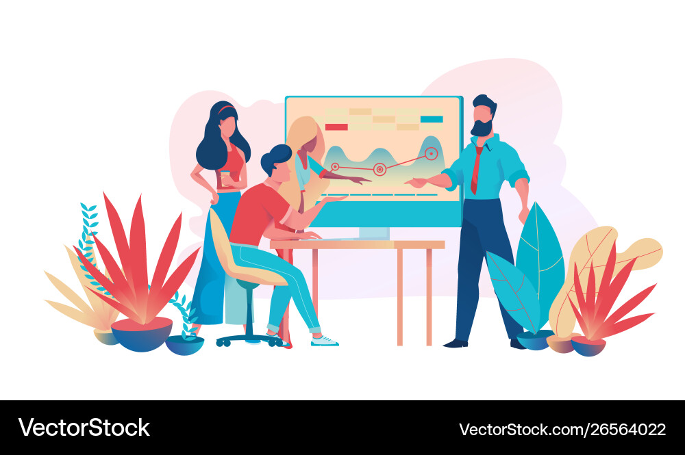 Businessme working on startup project in team Vector Image