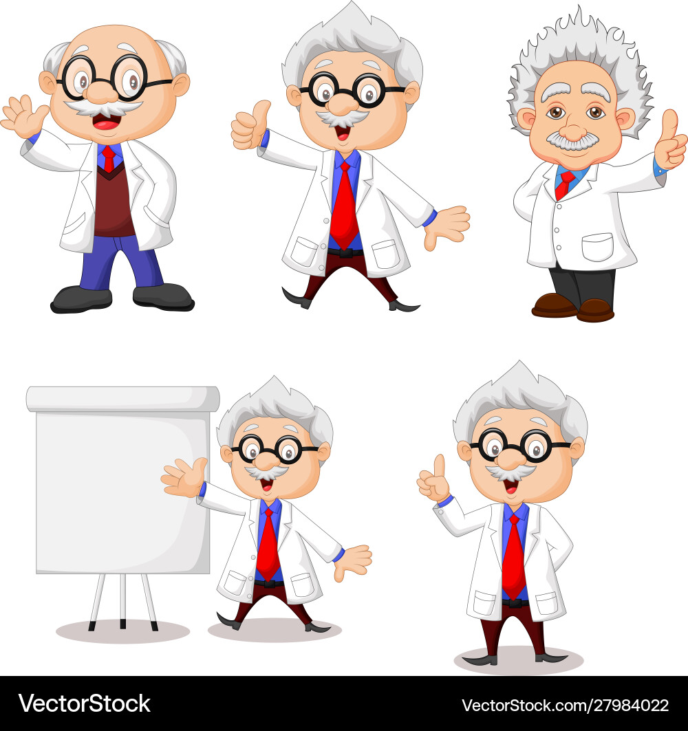 Cartoon happy scientist collection set Royalty Free Vector