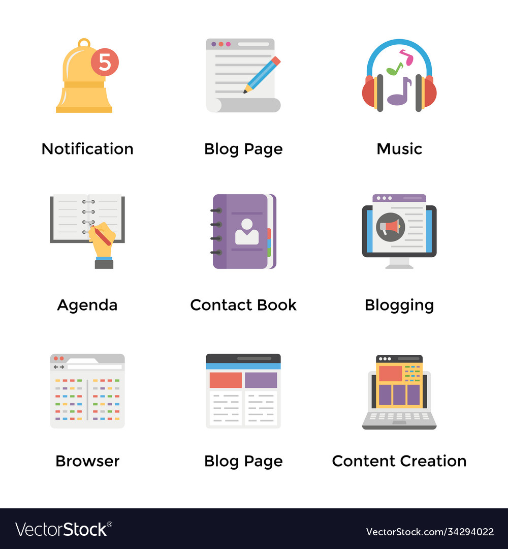 Content writing flat pack Royalty Free Vector Image