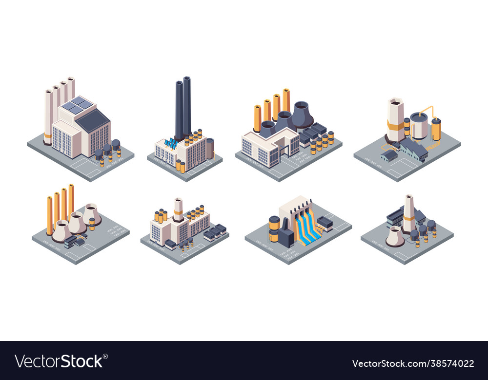 Industrial plants isometric factory buildings Vector Image Industrial plants isometric factory buildings Vector Image