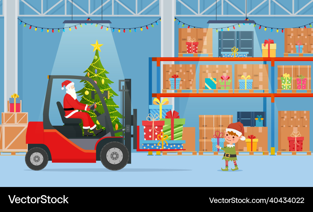 Santa claus in red forklift Royalty Free Vector Image