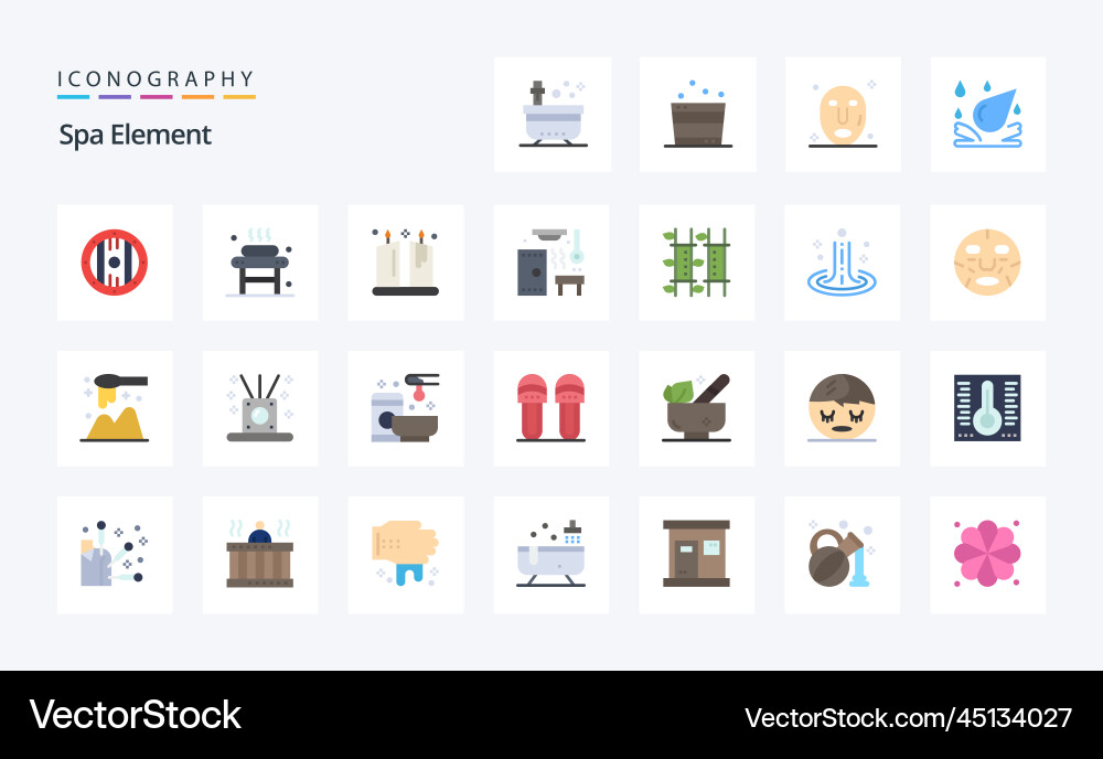 25 spa element flat color icon pack icons Vector Image