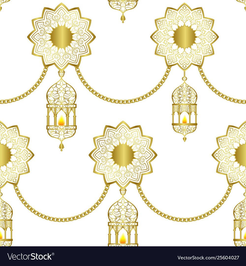 Arabic golden luxury seamless pattern on white Vector Image