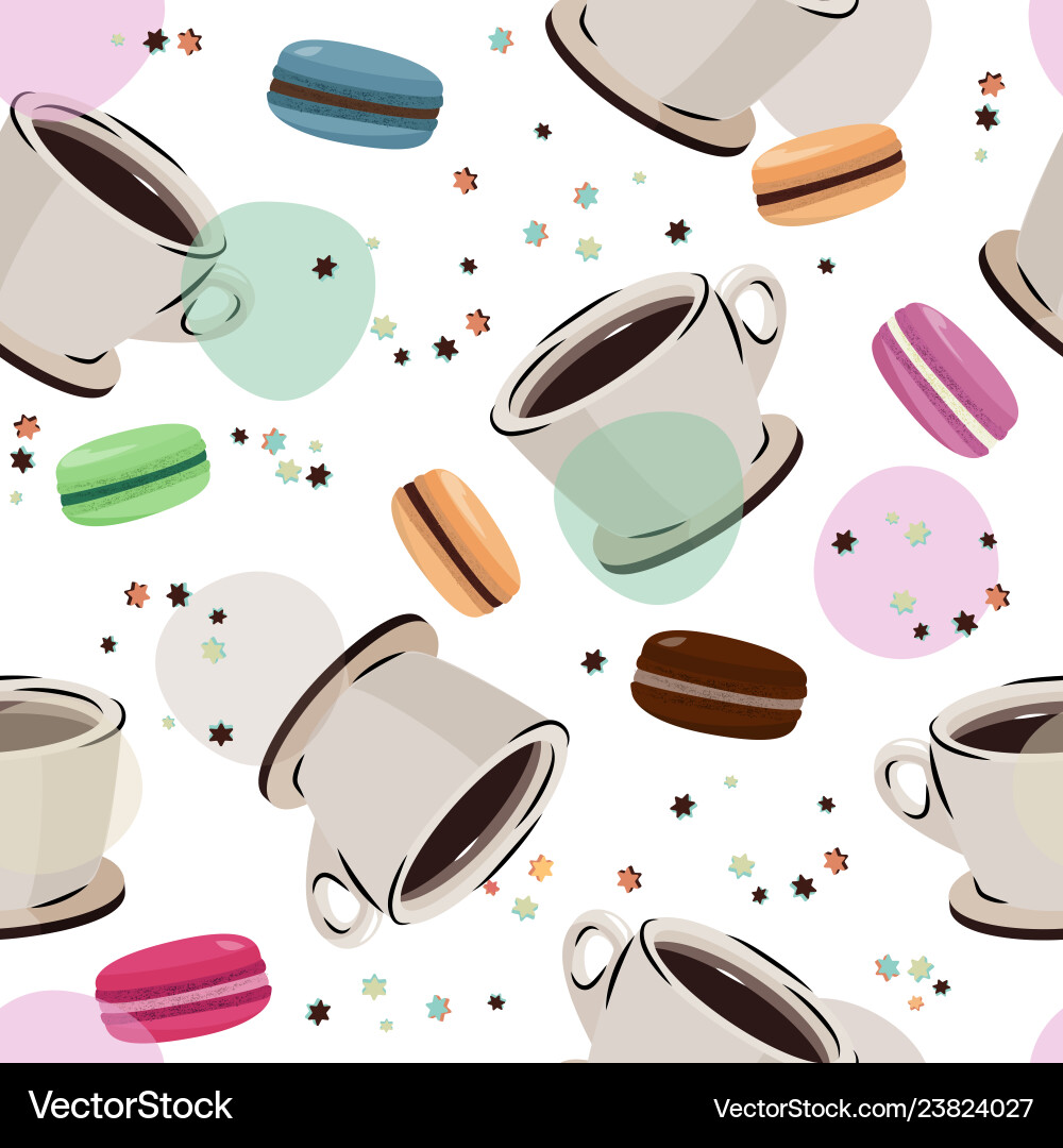 Coffee and macaron seamless pattern Royalty Free Vector