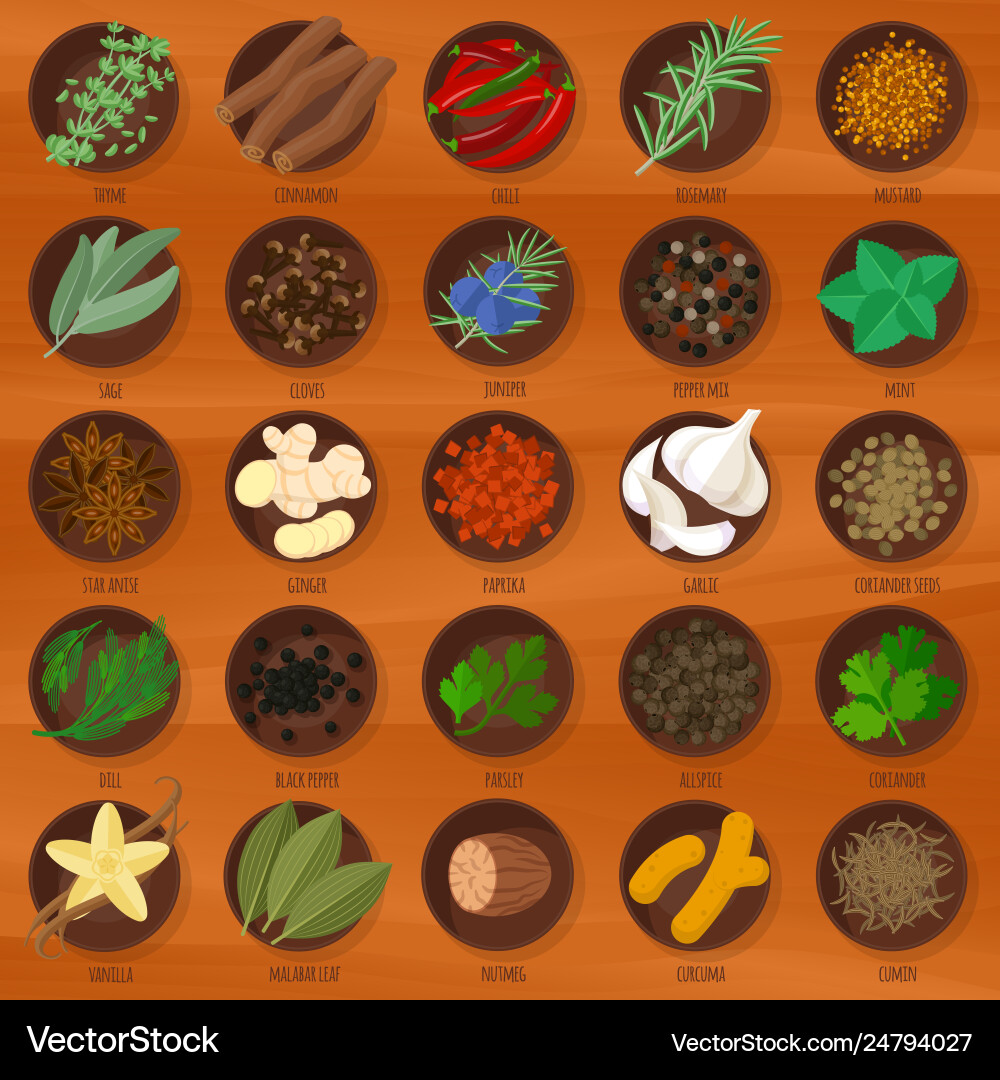 Herbs and spices icons Royalty Free Vector Image