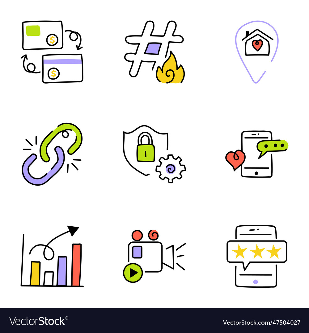 Pack of web and multimedia hand drawn icons Vector Image