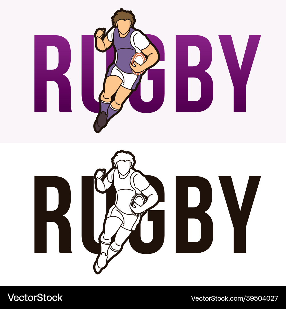 Rugby text with sport player graphic Royalty Free Vector