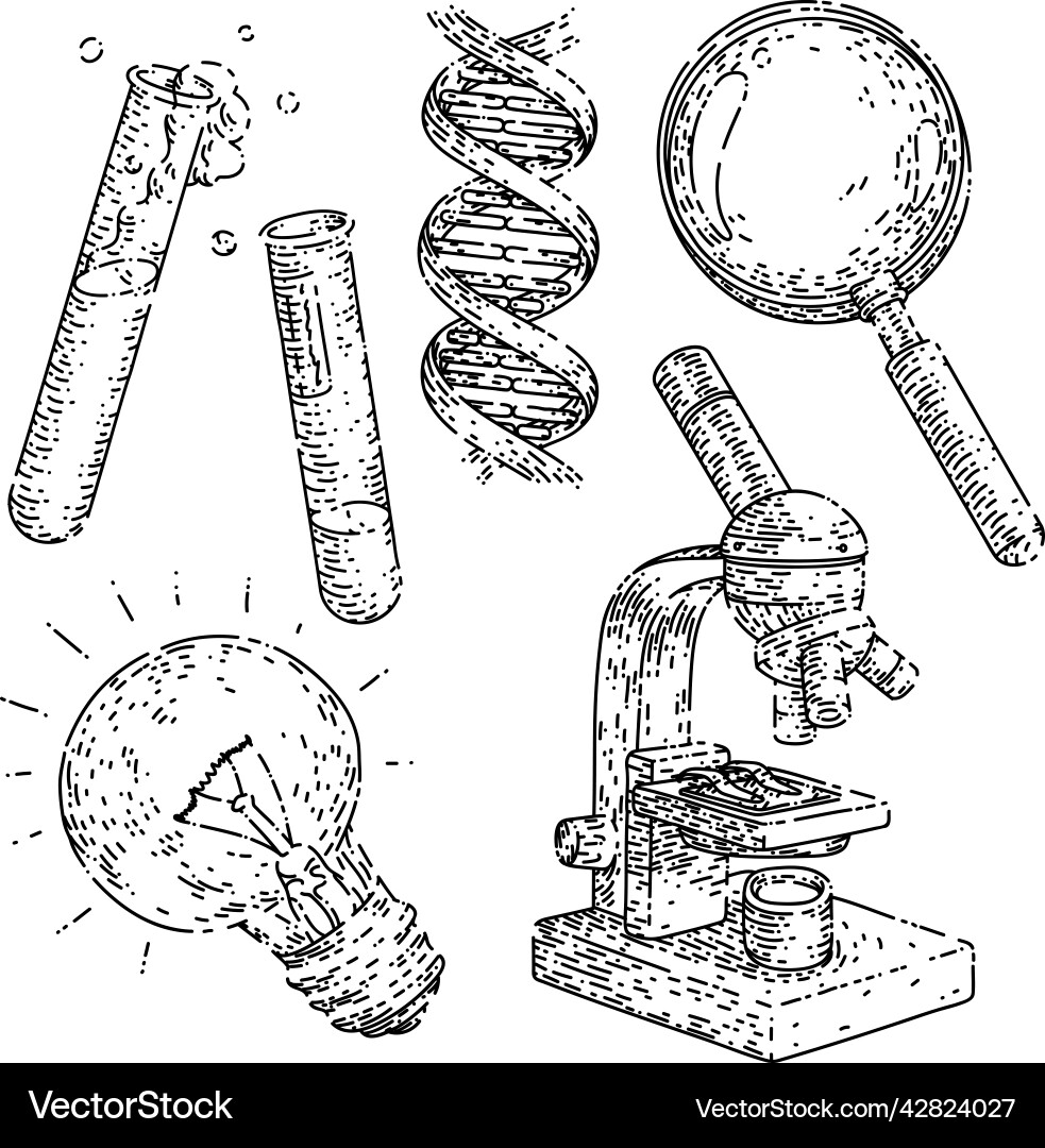 Science chemistry set sketch hand drawn Royalty Free Vector