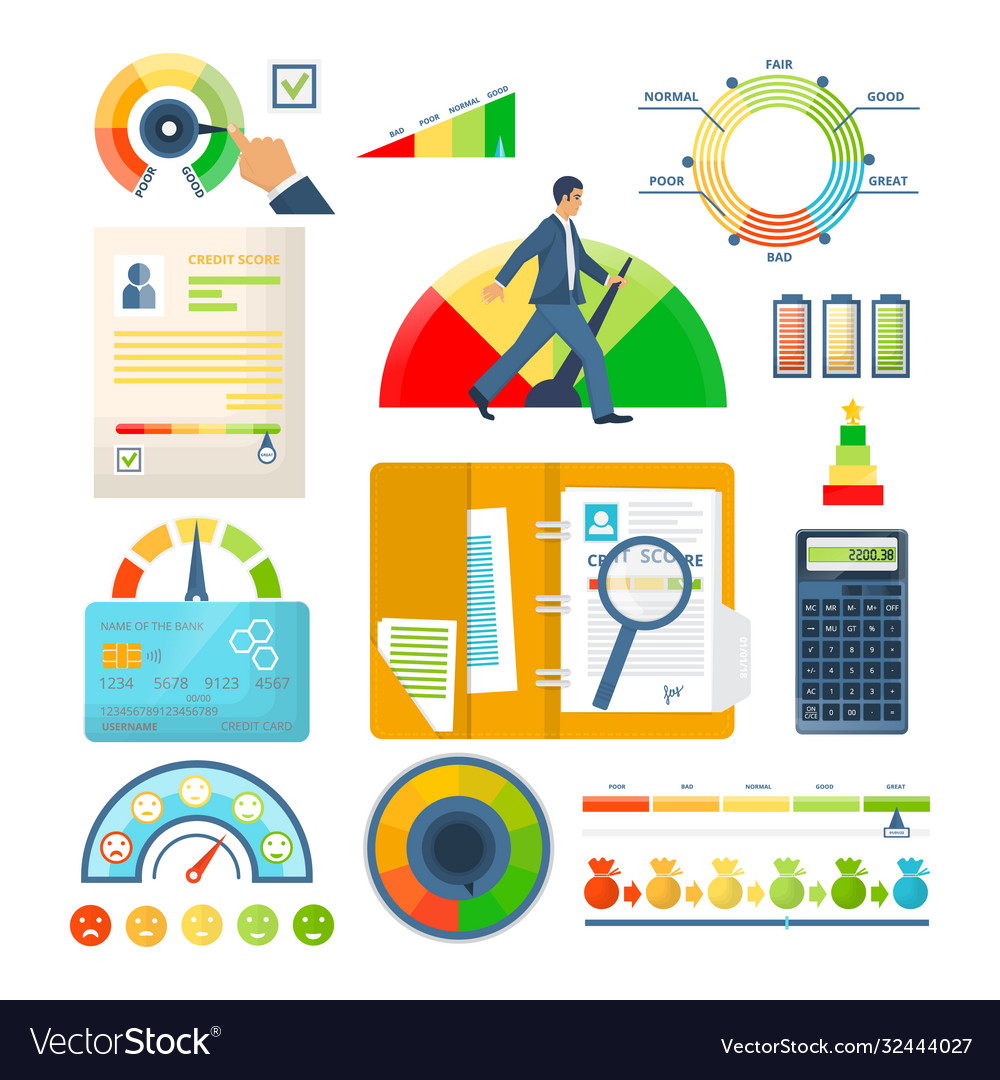 Set indicators credit score approval Royalty Free Vector